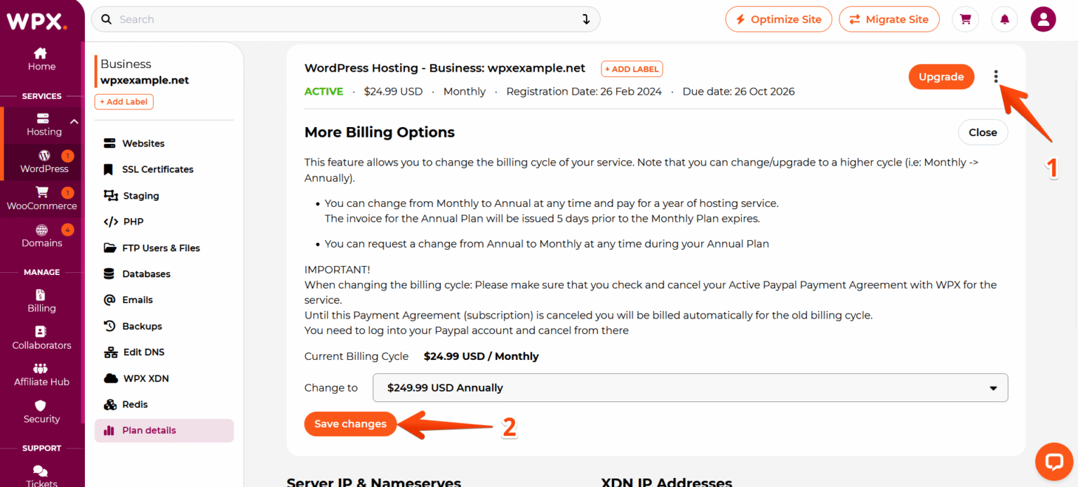 How can I change my billing cycle? | WPX.net