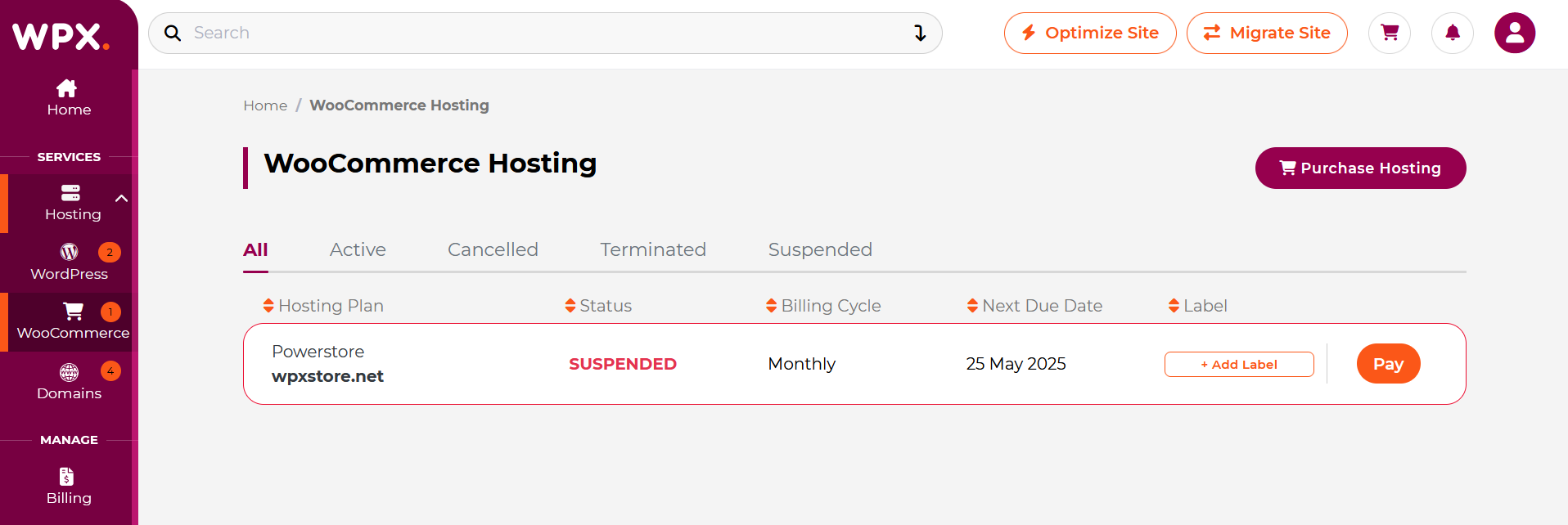 How can I activate my suspended hosting? | WPX.net
